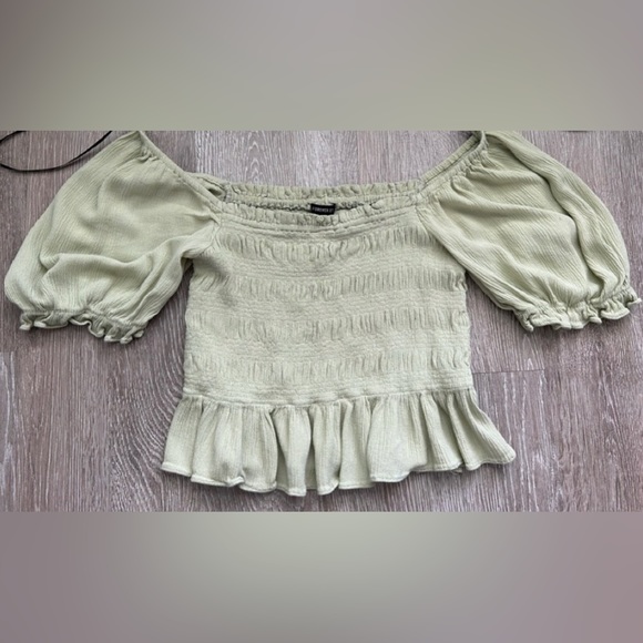 Tops | Forever 21 Light Green Smocked Top | Poshmark